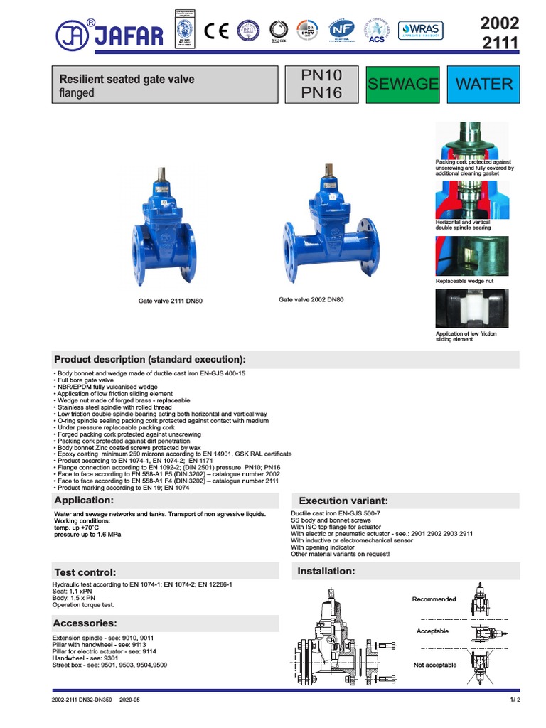 Product Sheet 2002-2111 DN32-DN350 | PDF | Valve | Materials
