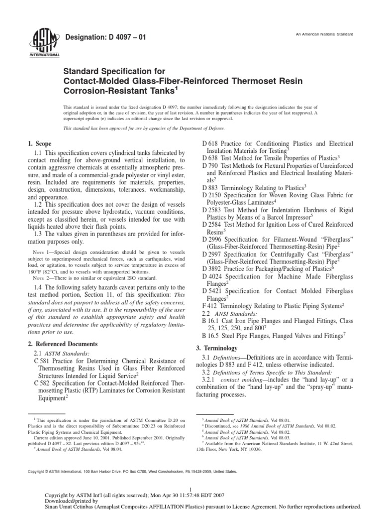 ASTM D4097.tbxn1468 | PDF | Fiberglass | Mechanical Engineering