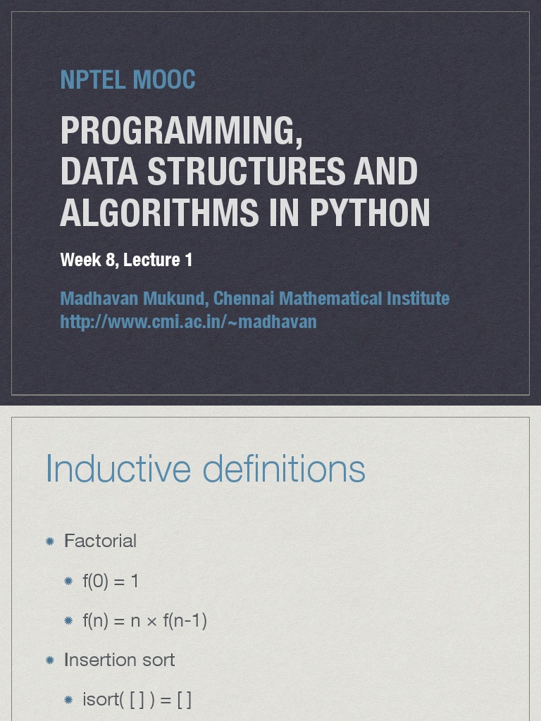 Nptel Mooc: Programming, Data Structures and Algorithms in Python ...