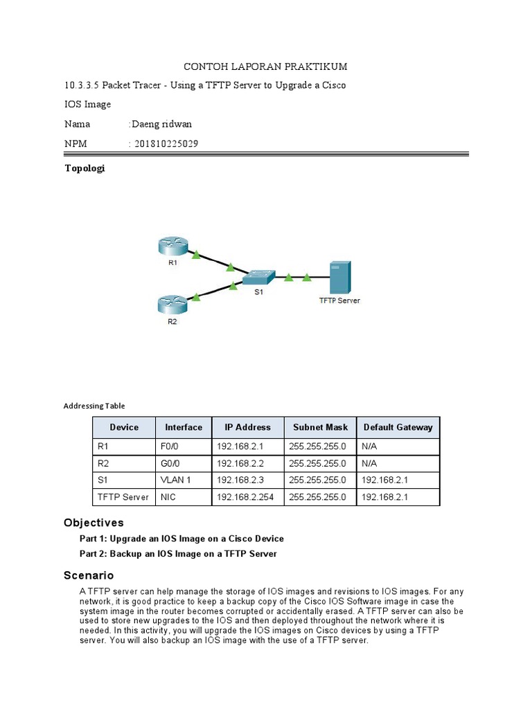 10 3 3 5 Packet Tracer Using A Tftp Server To Upgrade A Cisco Ios