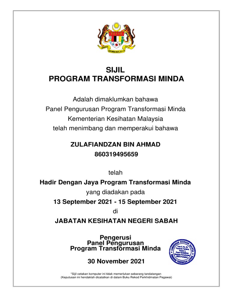 Sijil PTM - 860319495659 | PDF