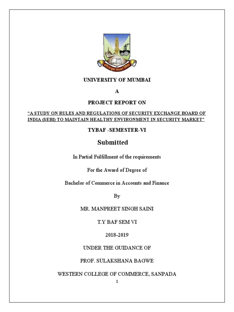 Submitted: University of Mumbai A Project Report On | PDF | Bonds ...