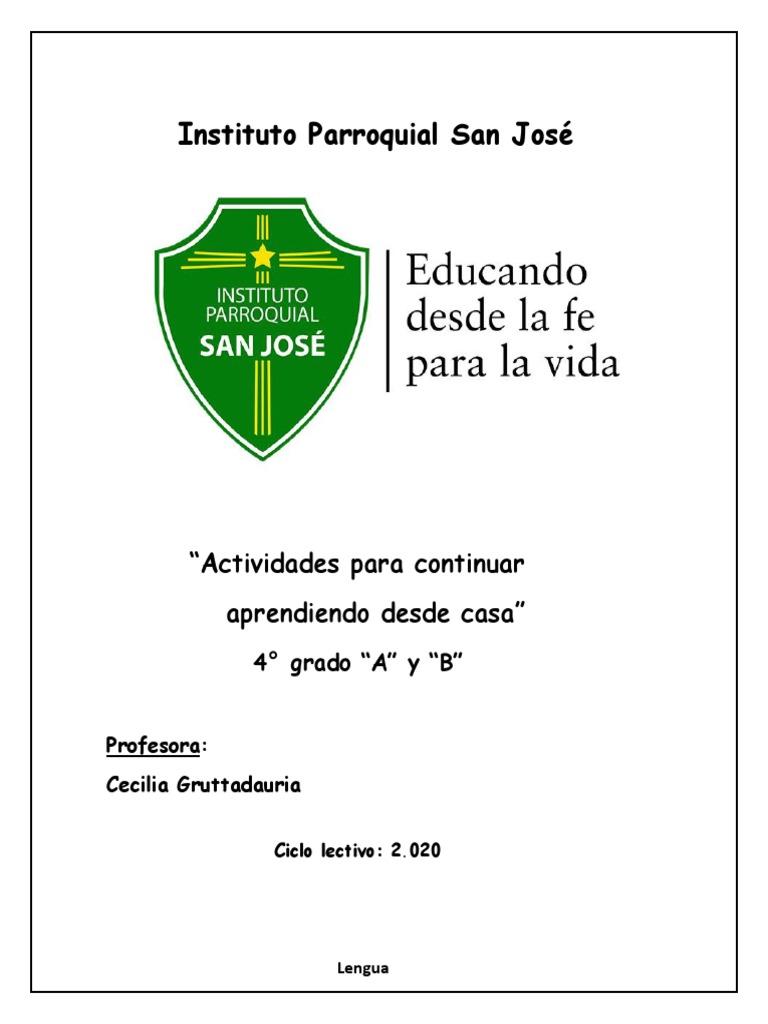 Actividades de Lengua 4° Grado IPSJ | PDF | Verbo | Conjugación gramatical