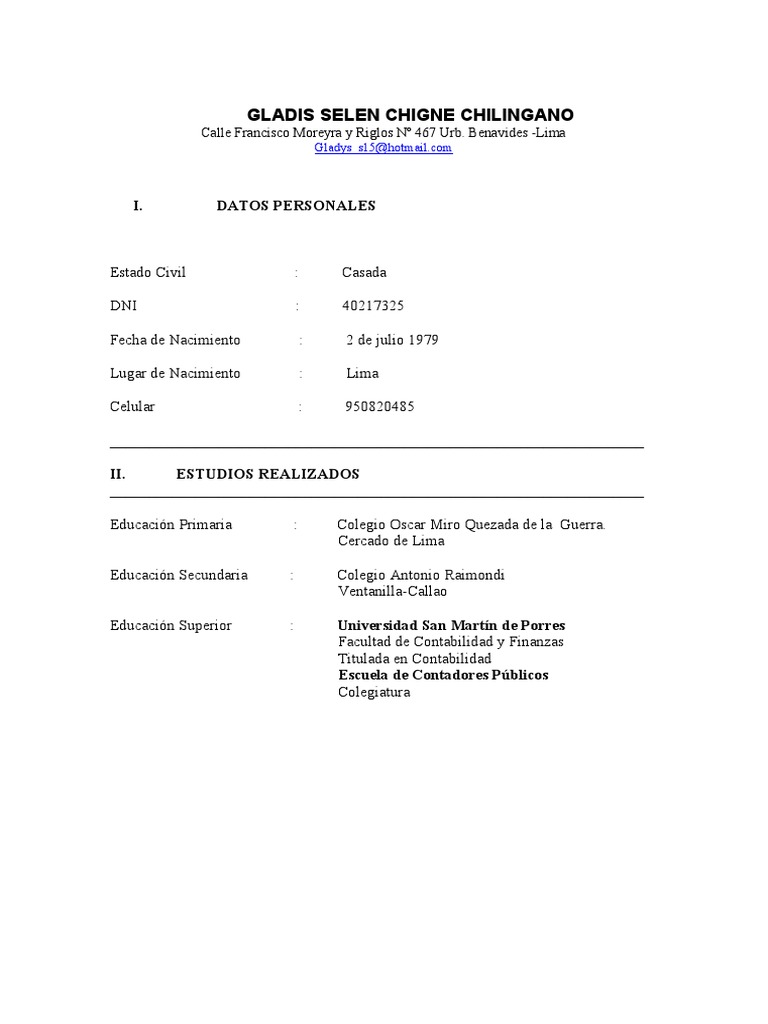 CV - Gladys Selen | PDF | Contabilidad | Contador