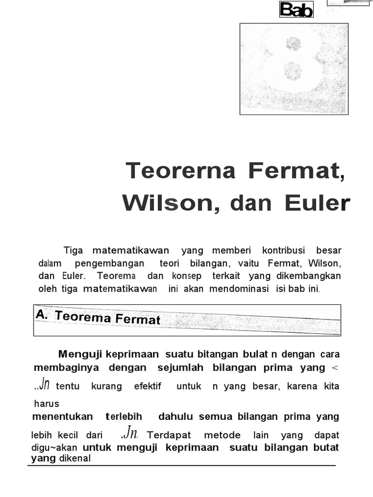 Bab 8 Teorema Fermat, Wilson Dan Euler | PDF