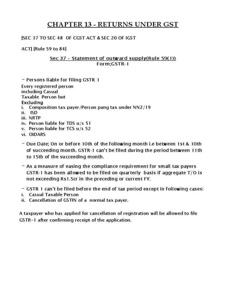 Chapter 13 - Returns Under GST | PDF | Value Added Tax | Taxes