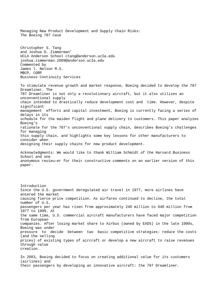 Boeing-787-Case - Risk Identification Final | PDF | Airbus | Supply Chain