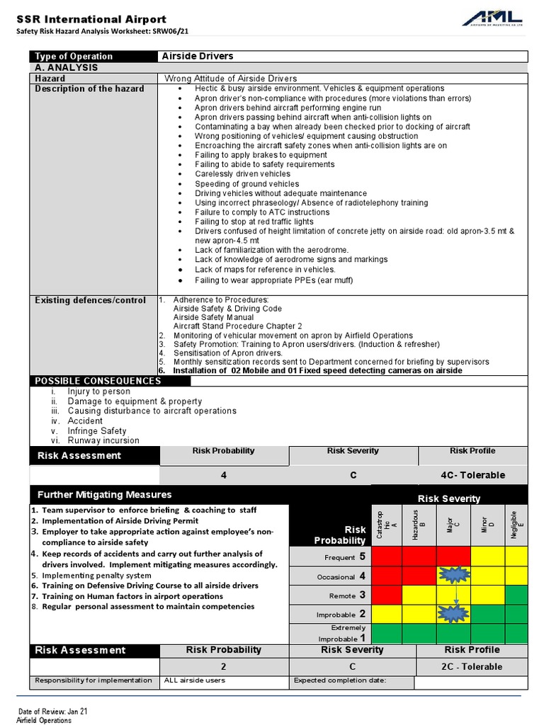 Airside Driver Safety Risk Analysis | PDF | Airport | Risk