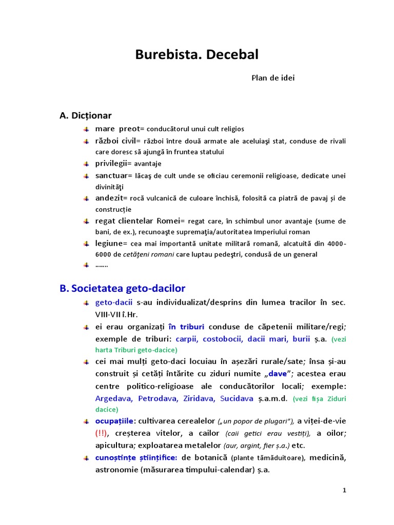 Burebista. Decebal - Plan de Idei | PDF