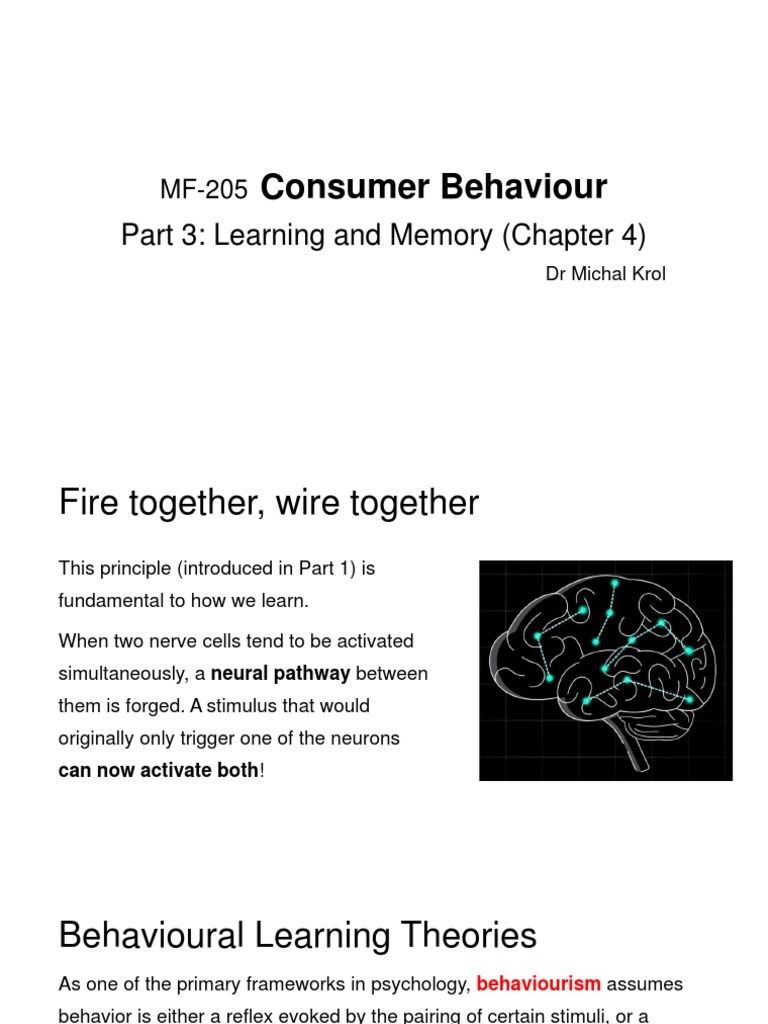 Consumer Behaviour: Part 3: Learning and Memory (Chapter 4) | PDF | Classical Conditioning ...