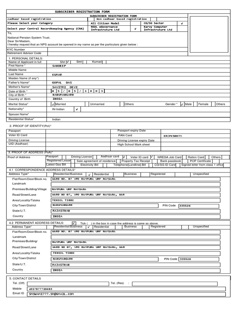 Subscriber Registration Form | PDF | Identity Document | Taxes