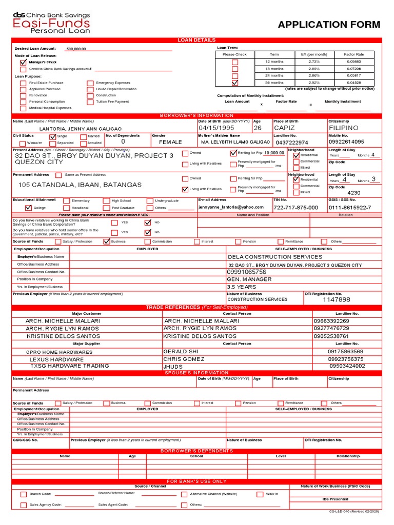 UPDATED Easi Funds Personal Loan Application | PDF | Banks | Loans