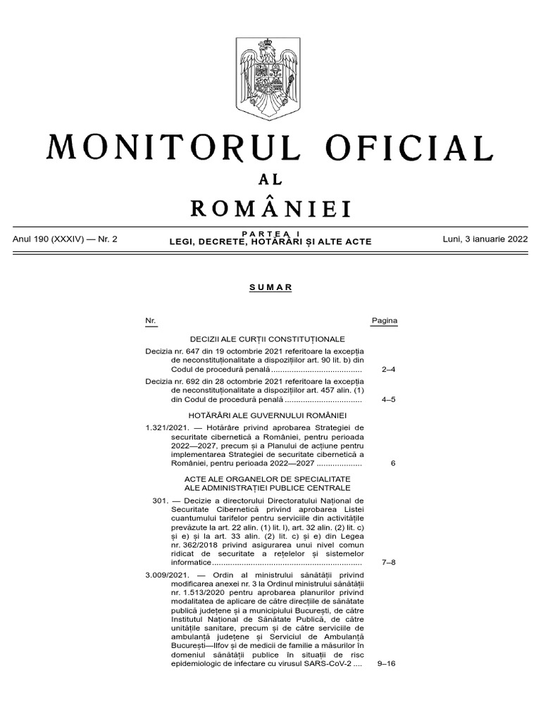 Monitorul Oficial Partea I Nr. 2 | PDF