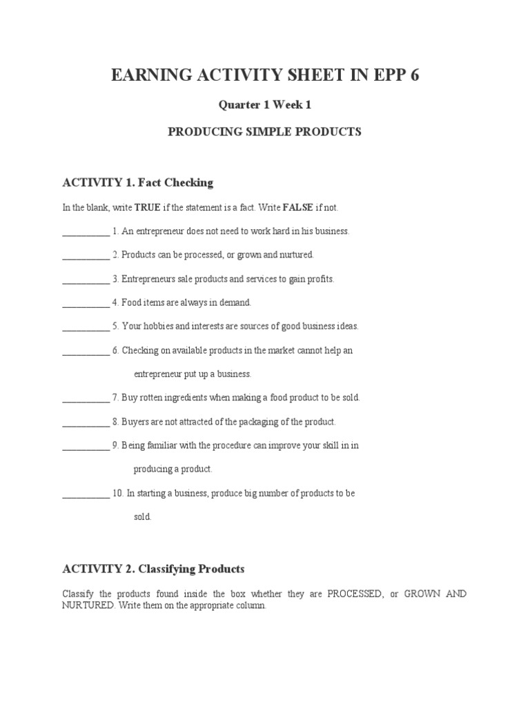 Learning Activity Sheet in Tle 6 (Producing Simple Products) | PDF ...