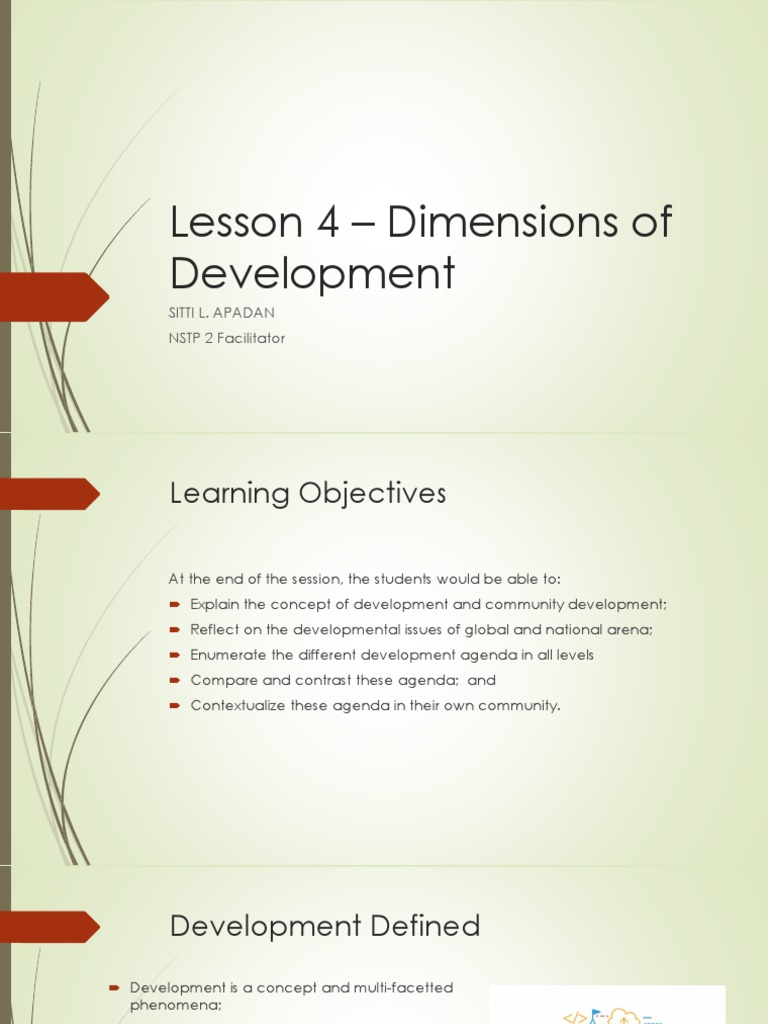 NSTP 2 Lesson 4 Dimensions of Development | PDF
