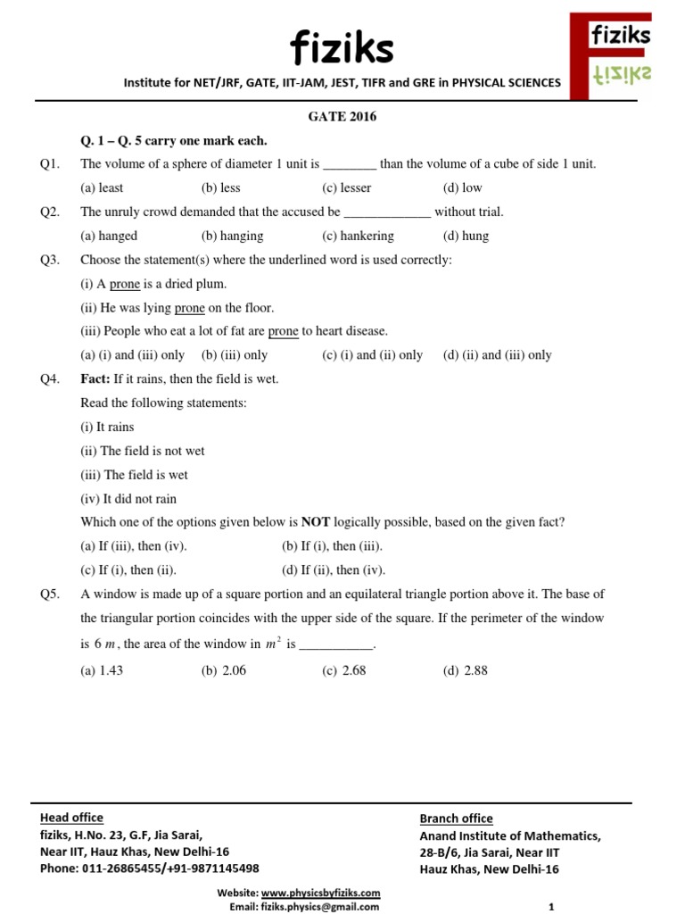 GATE Question Paper | PDF | Electron | Electronvolt
