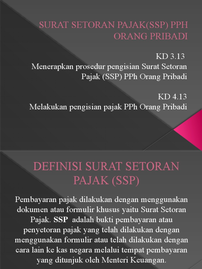 Surat Setoran Pajak (SSP) PPH Orang Pribadi | PDF
