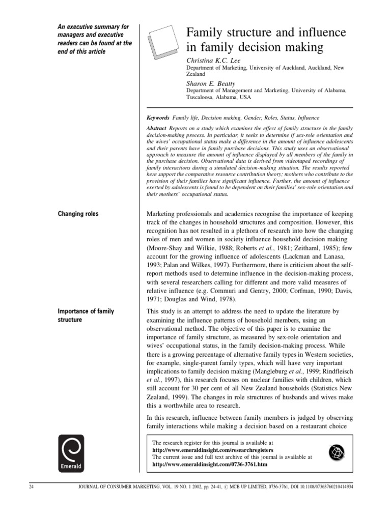 Family Structure and Influence in Family Decision Making | PDF ...
