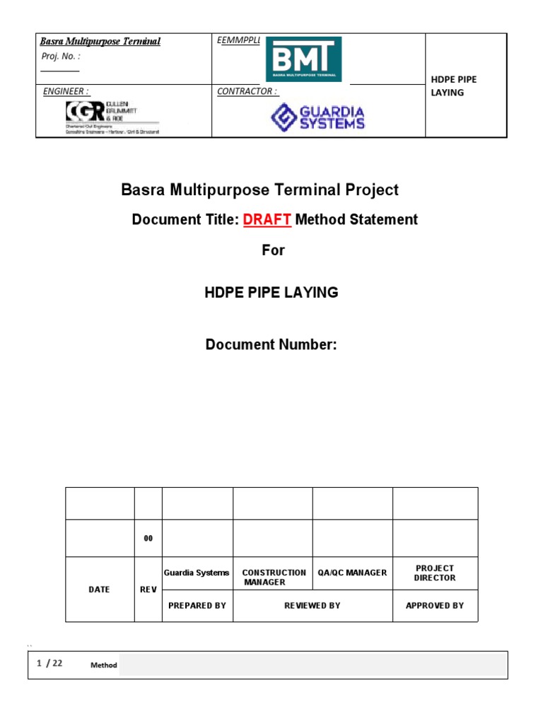 HDPE Pipe Laying Method Statement | PDF | Pipe (Fluid Conveyance ...