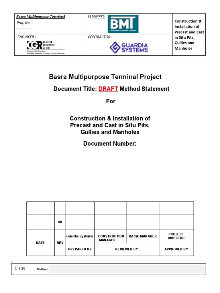 Pits Gullies Method Statement-DRAFT | PDF | Concrete | Personal ...