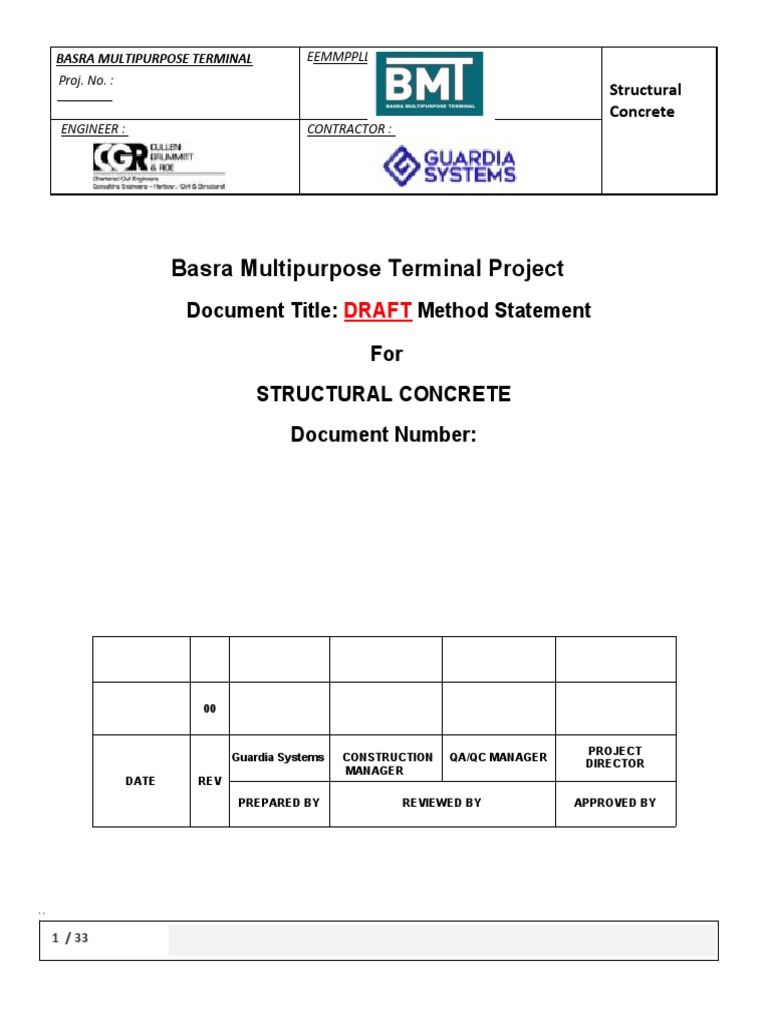 Structural Concrete Method Statement-Draft | PDF