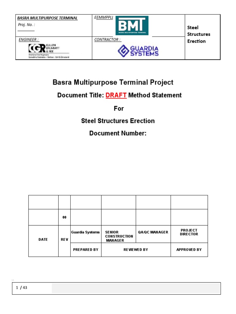 Steel Structures Erection Method Statement-Draft | PDF | Crane (Machine ...