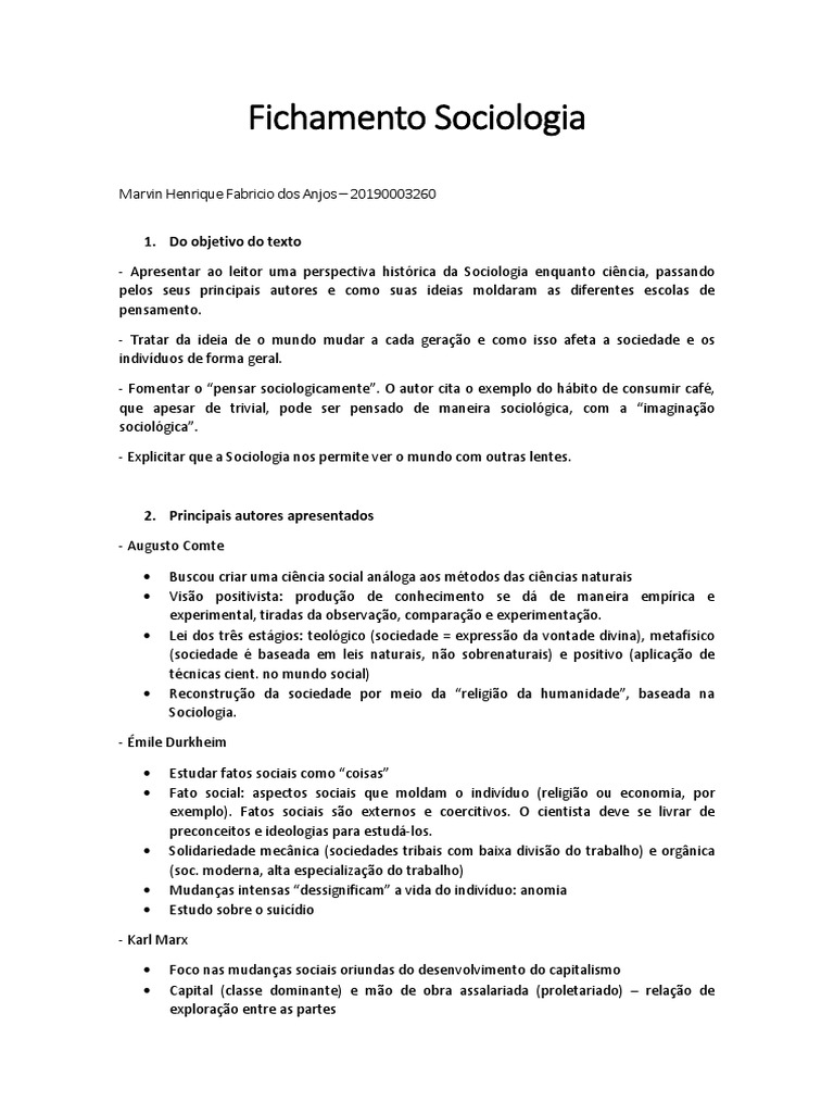 Fichamento Sociologia 1 (Giddens) | PDF