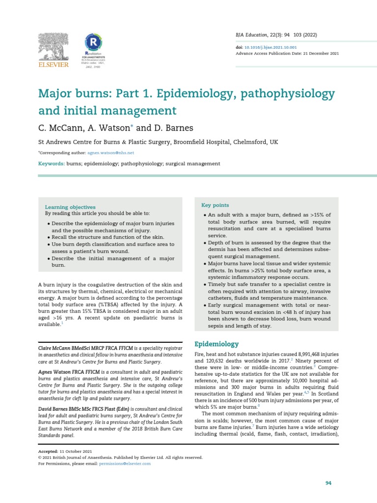 Major Burns: Part 1. Epidemiology, Pathophysiology and Initial ...