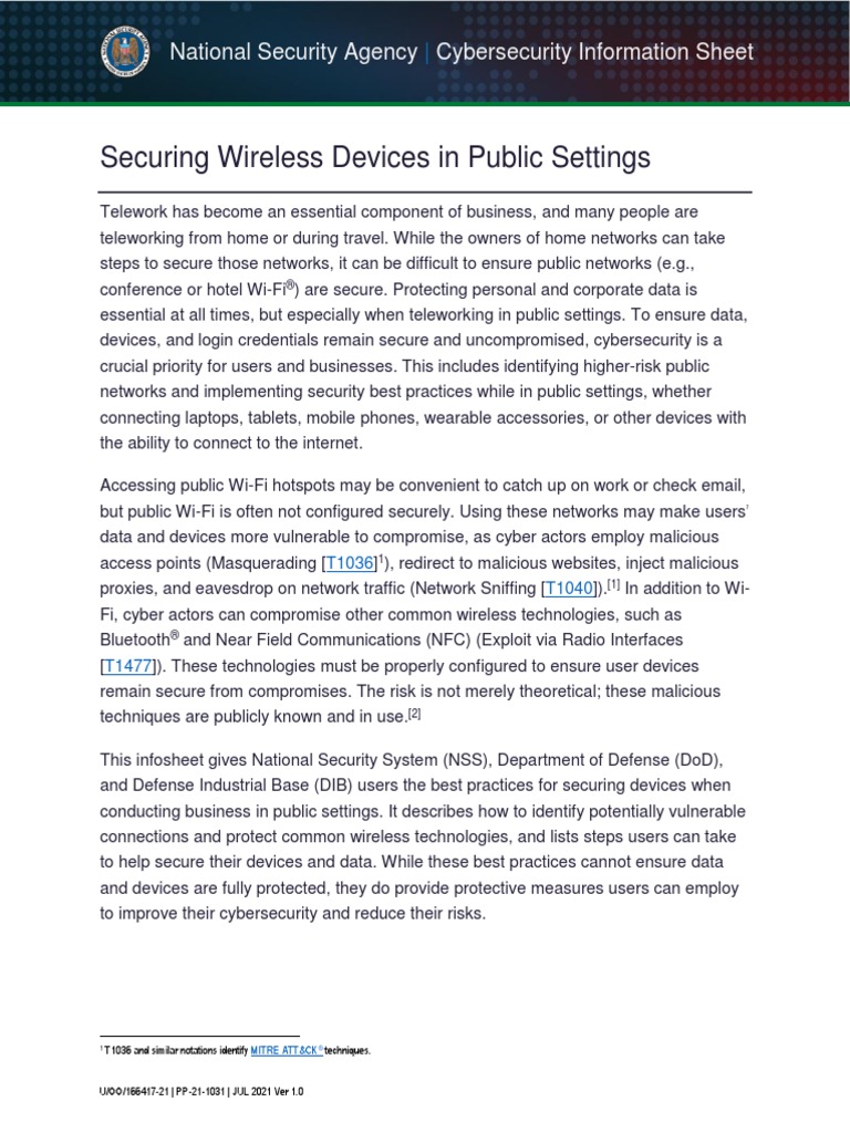 Securing Wireless Devices in Public Settings: National Security Agency ...