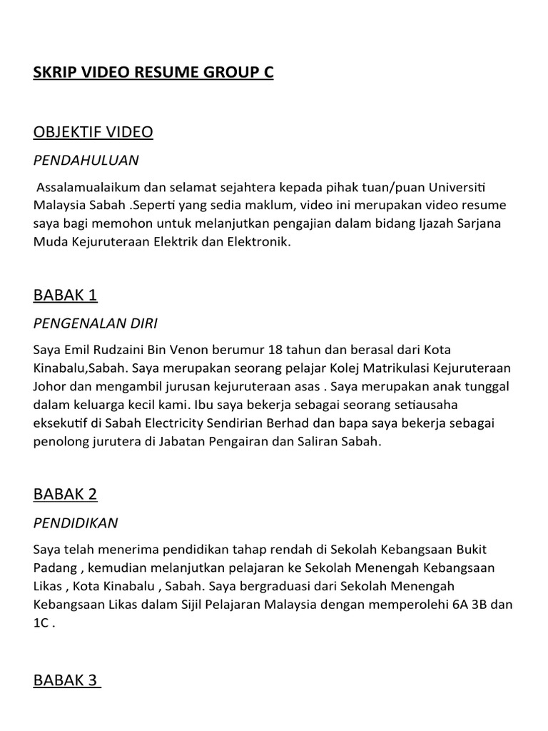 Skrip Video Resume Group C | PDF