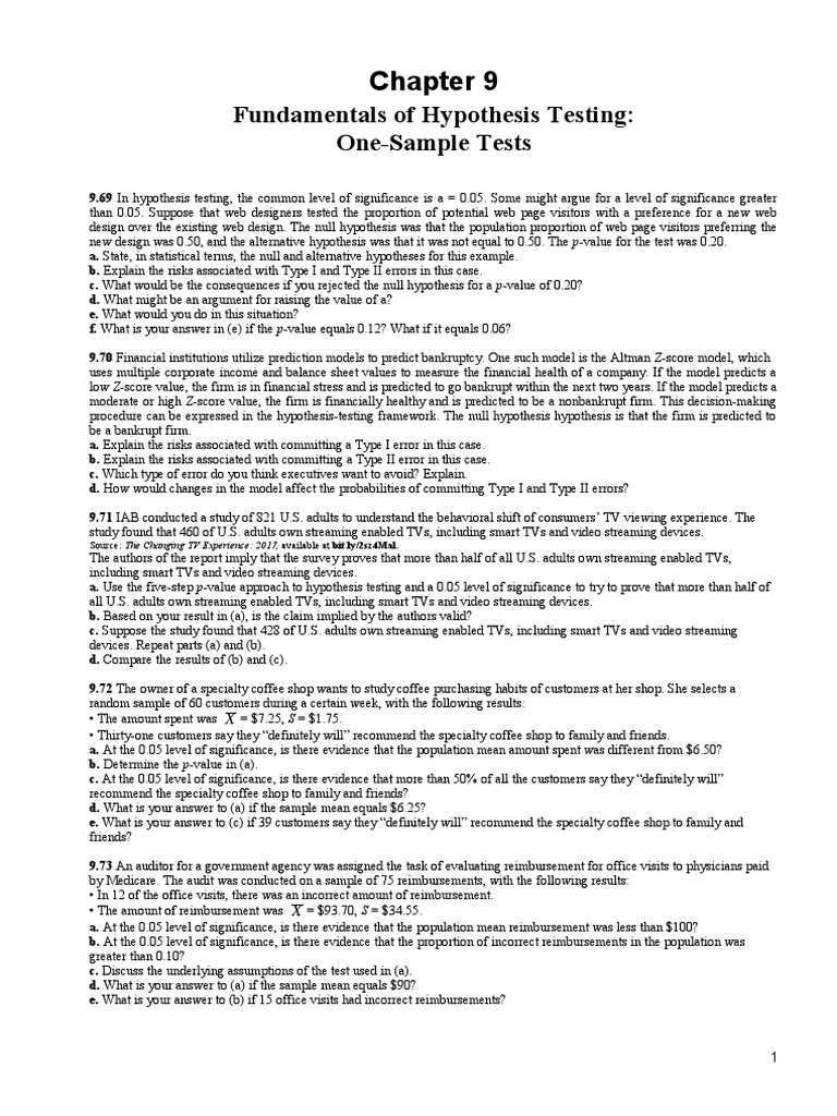 MAS202 - Homework For Chapters 9-10 Review Problems | PDF | Type I And Type Ii Errors | Hypothesis