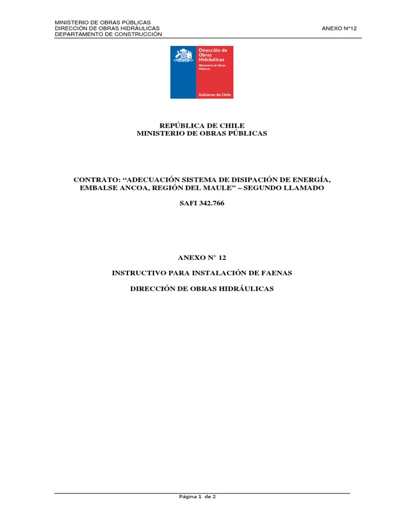 16 Anexo N°12 Instructivo para La Instalación de Faenas | PDF | Reservorio | Naturaleza