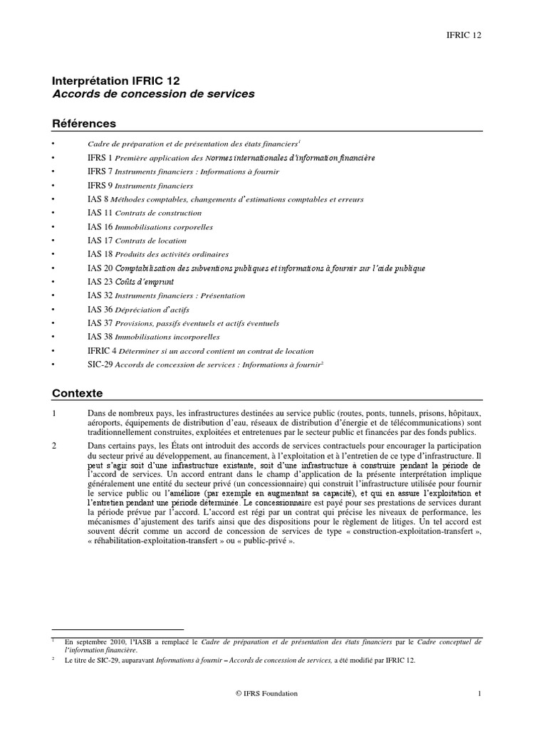Ifric 12 Accords de Concession de Services | PDF | Normes internationales d'information ...