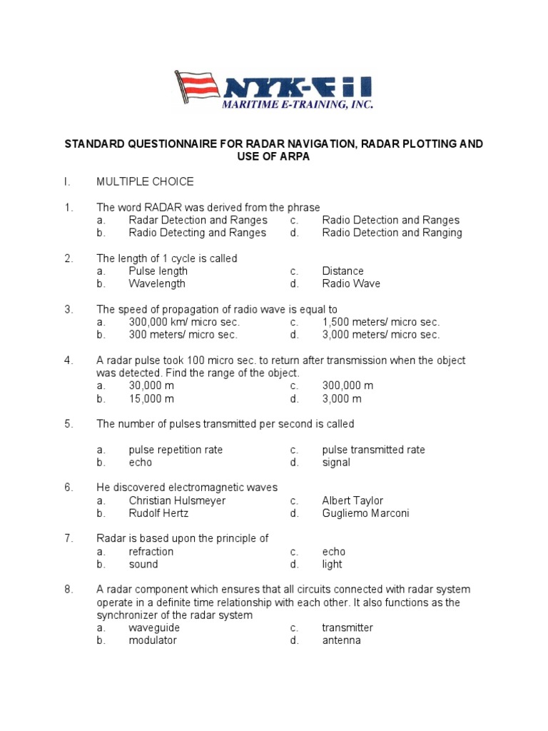 Standard Questioner For Radar Navigation, Radar Plotting and Use of ...