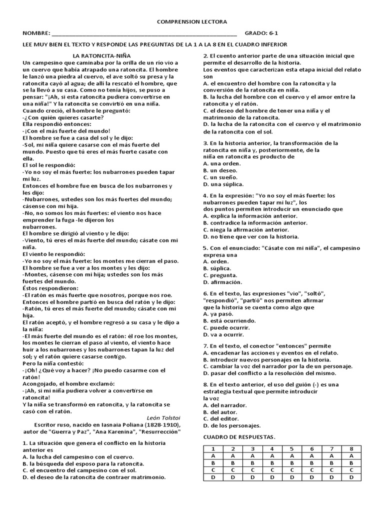 Comprension Lectora Ratoncita | PDF