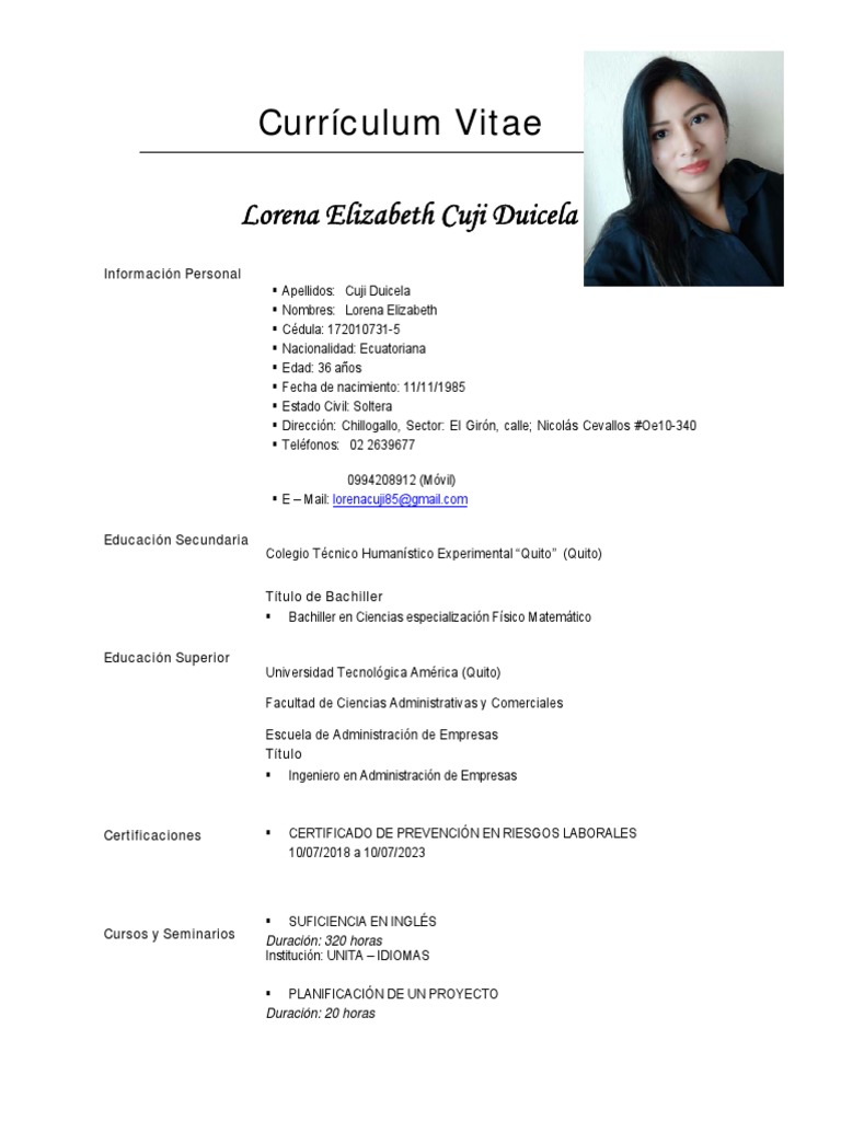 CV Lorena Cuji | PDF | Ecuador | Iniciativa empresarial