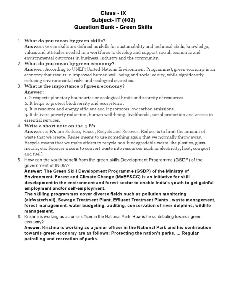 Class - IX GREEN SKILLS | PDF | Waste | Green Economy