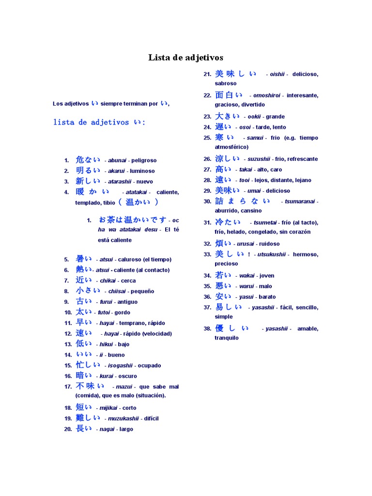 Lista De Adjetivos Pdf