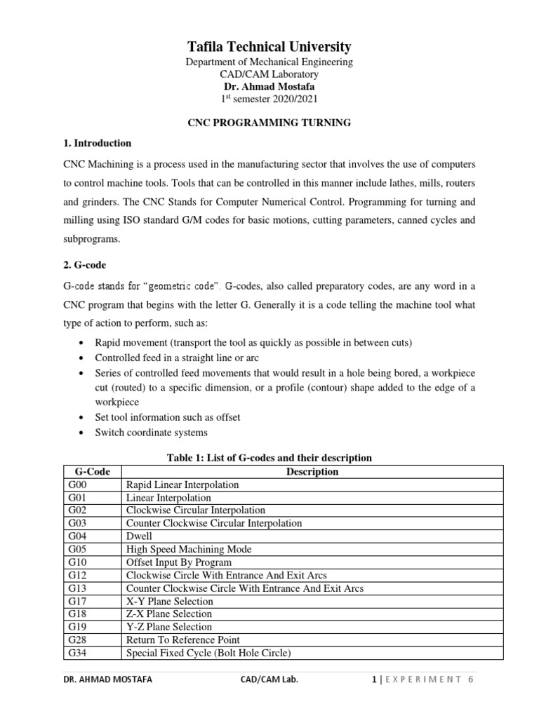 Experiment 6 Cnc Programing Milling Pdf Numerical Control Cartesian Coordinate System