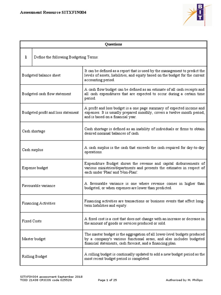 Budgeting and financial terms explained | PDF | Budget | Equity (Finance)