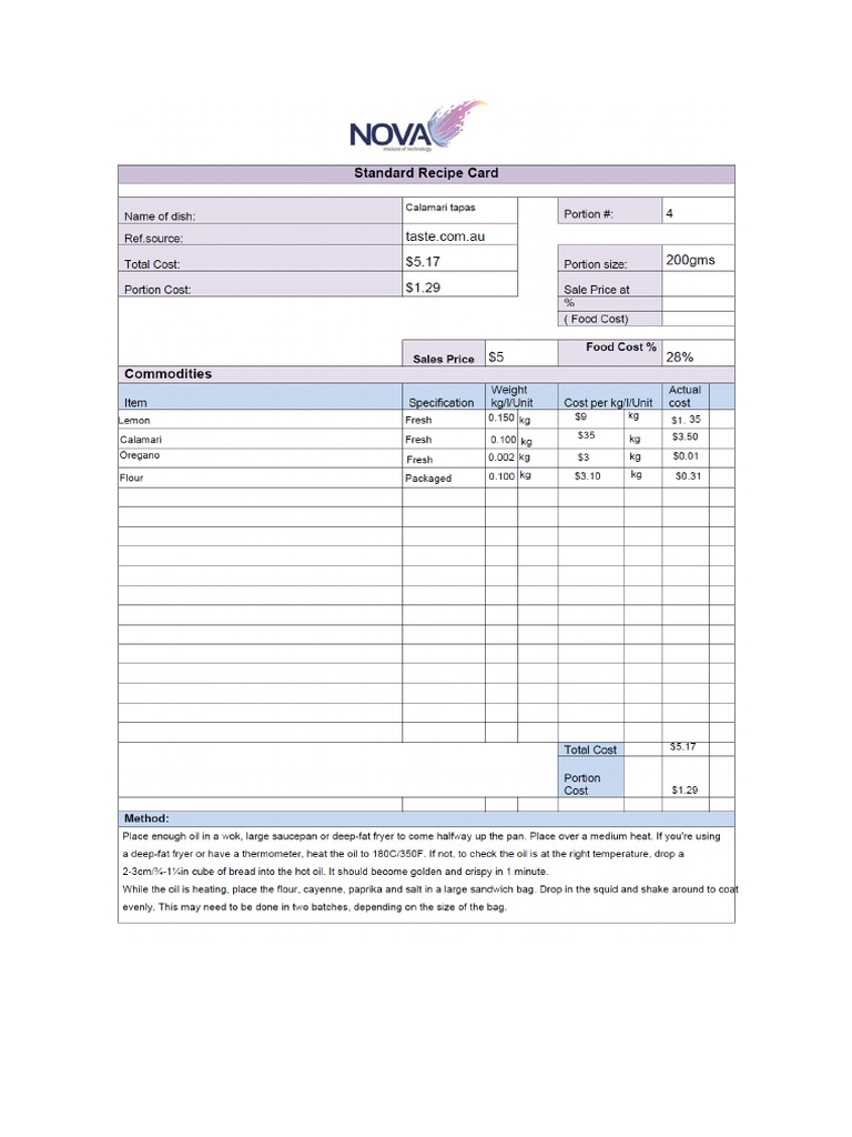 Standard Recipe Card | PDF