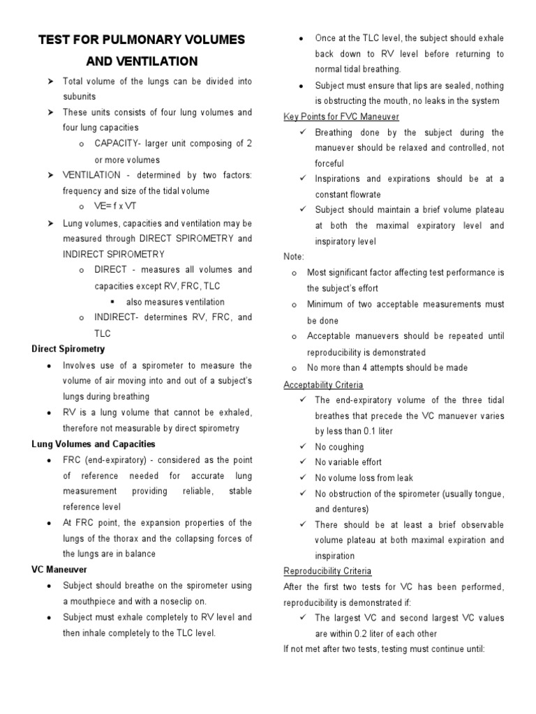 Pulmonary Volumes & Ventilation Test | PDF | Exhalation | Breathing