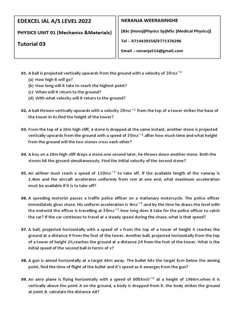 Physics Tute 3 | PDF | Speed | Acceleration