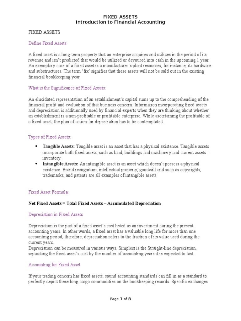 Fixed Assets - Notes | PDF | Depreciation | Fixed Asset