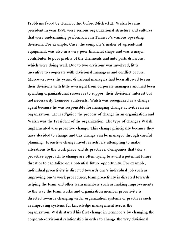 Problems Faced by Tenneco Inc Before Michael H | PDF | Goal ...