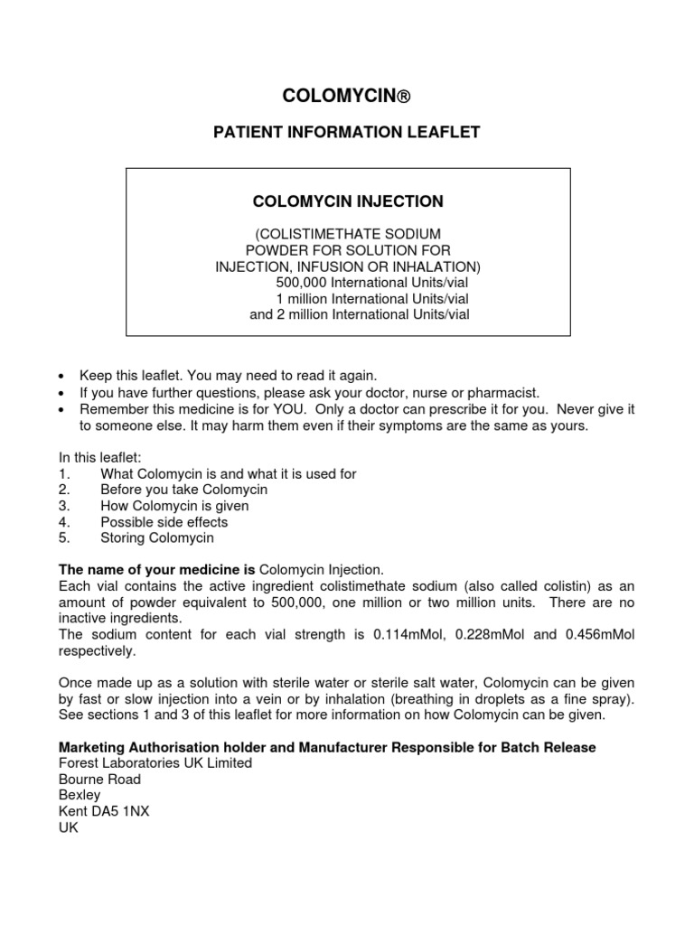 Colomycin Injection UK | PDF | Medical Specialties | Clinical Medicine