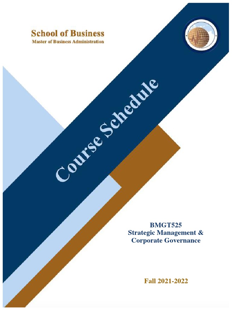 MBA BMGT525 Course Schedule Fall 2021 2022 | PDF | Strategic Management ...