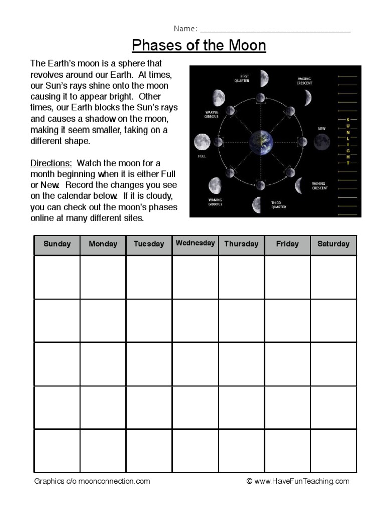 Moon Phases Worksheet | PDF | Science & Mathematics