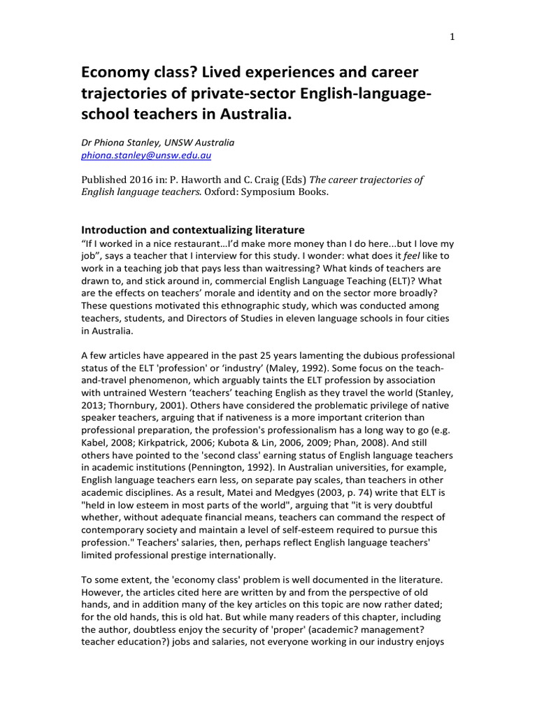 Economy Class? Lived Experiences and Career Trajectories of Private ...