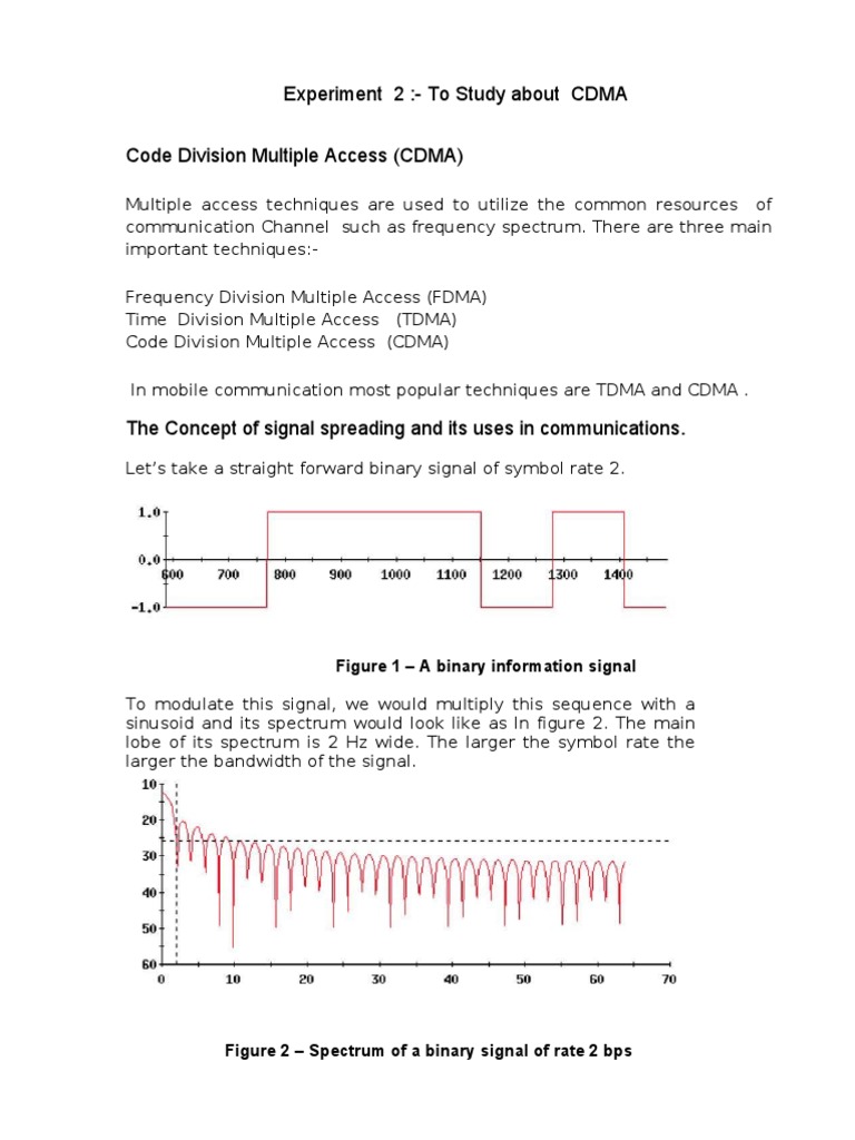 Experiment 2:-To Study About CDMA Code Division Multiple Access (CDMA) | PDF | Channel Access ...